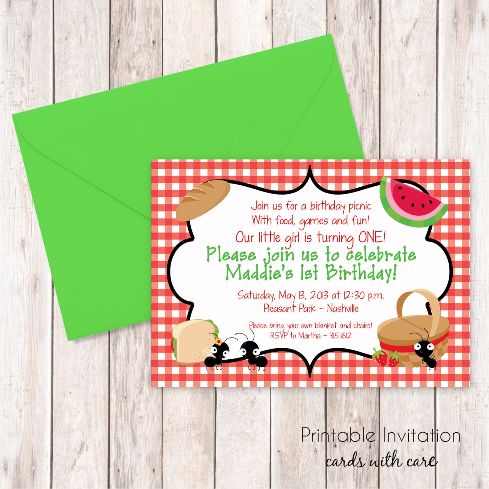 Picnic Invitation, Printable Invitation Design, Custom Wording, JPEG ...