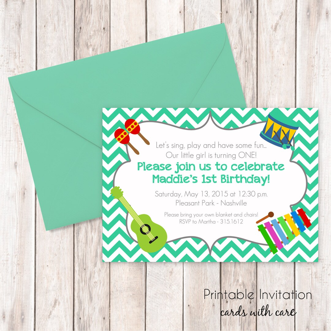 Music Party Invitation, Printable Invitation Design, Custom Wording ...