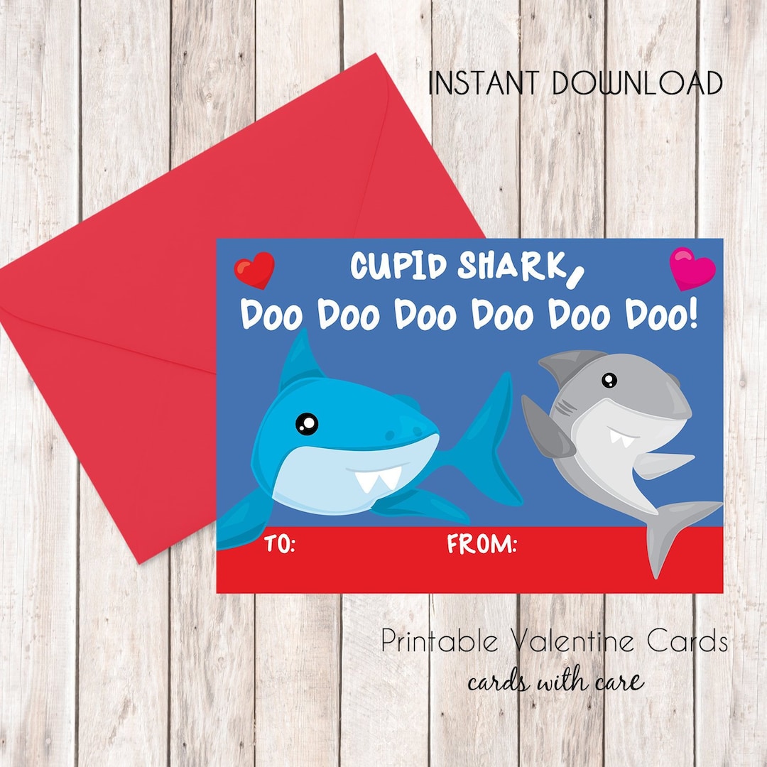Baby Shark Valentine Cards, Instant Download Cards --- Digital File of ...