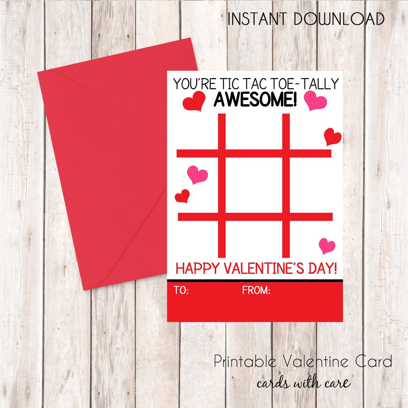 Tic Tac Toe Valentine Card, Printable Instant Download Cards ...