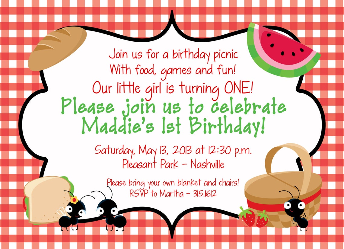 Picnic Invitation Printable Invitation Design Custom - Etsy