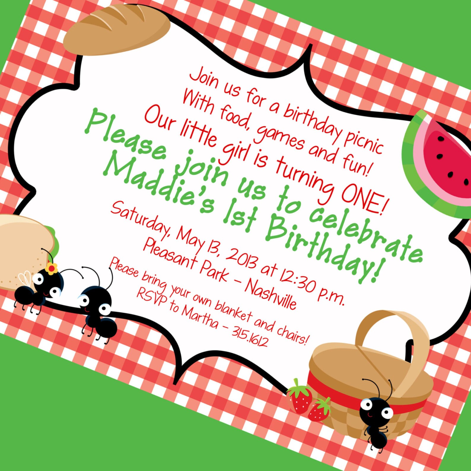Picnic Invitation, Printable Invitation Design, Custom Wording, JPEG ...