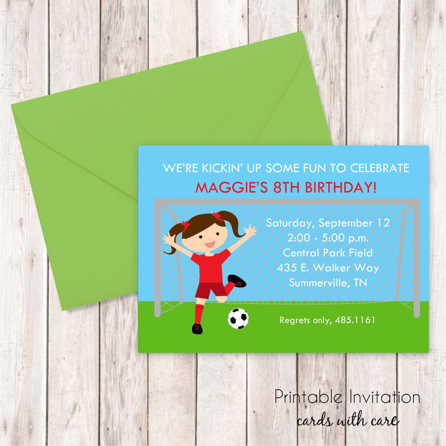 Soccer Girl Invitation, Printable Invitation, Kids Invitation, Custom ...