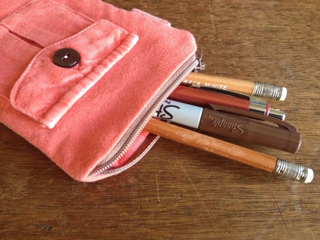 Zippered Pencil Case With Patch Pocket - Etsy
