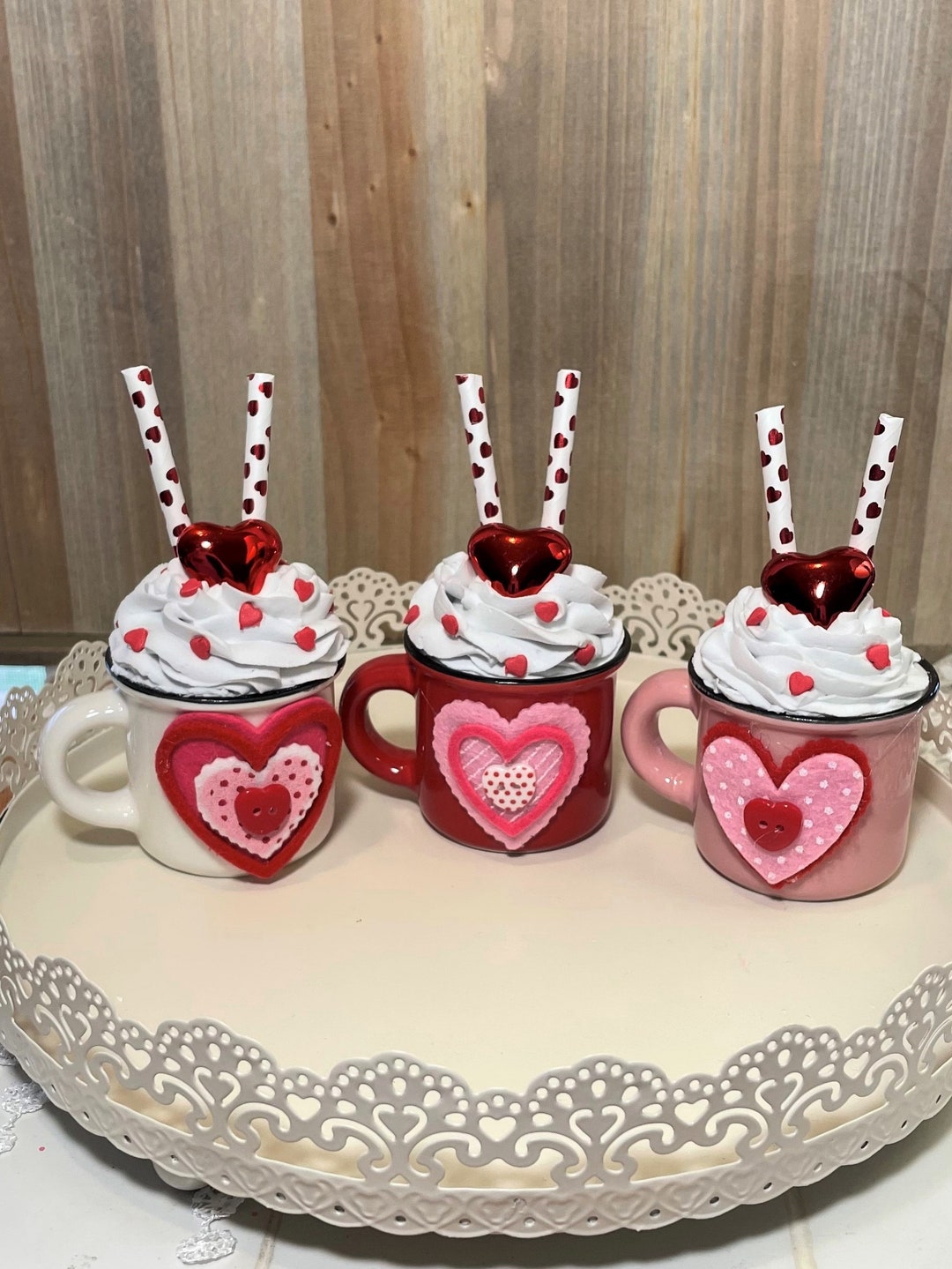 Valentines Day Mini Mug With Faux Whipped Topping / / Tiered Tray Decor ...