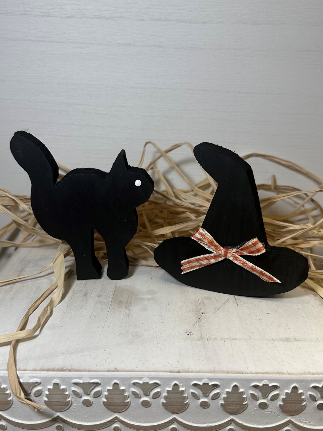 Wood Black Cat, Wood Witch Hat, Halloween Decor, Tiered Tray Halloween ...