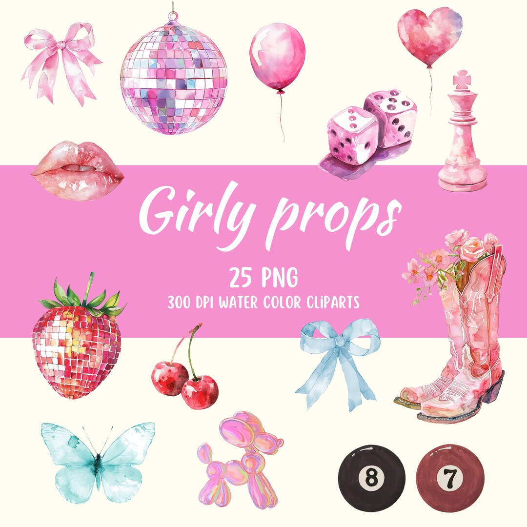 Watercolor Trendy Girly Props Clip Art, Life Style Clipart ...