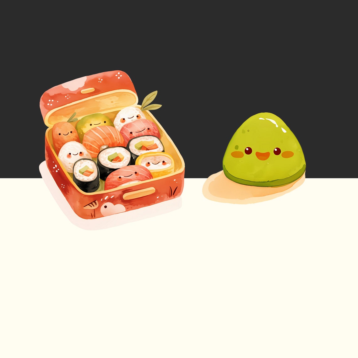 Watercolor Sushi Roll Clip Art, Japan Kawaii Clipart, Cute Food ...