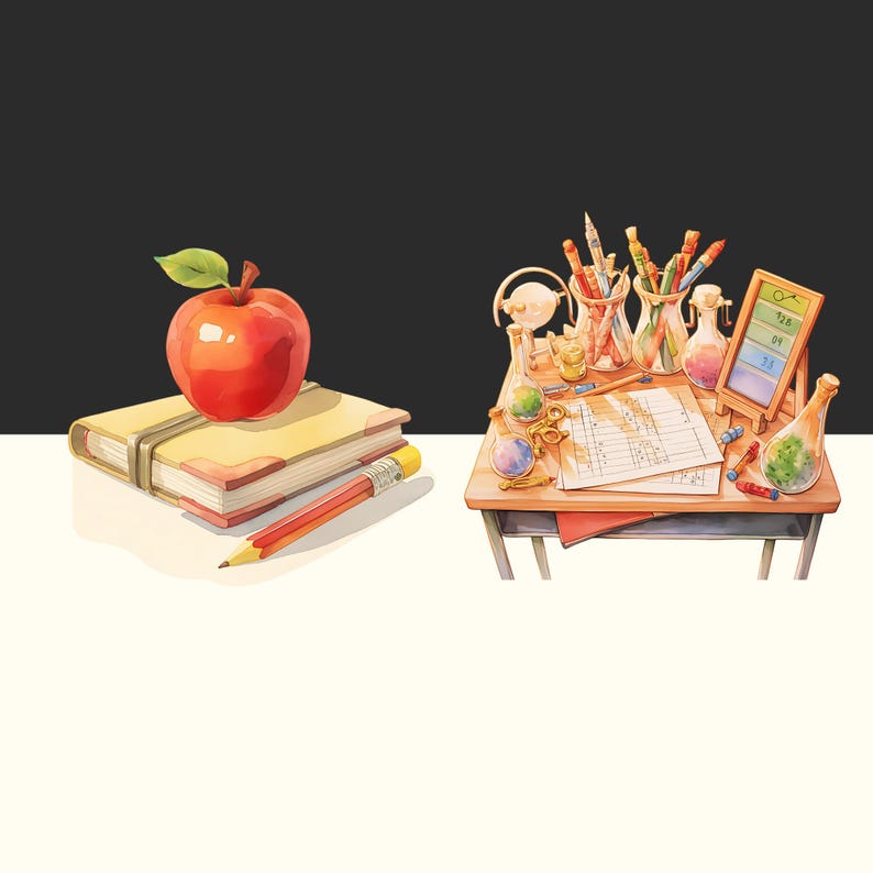 Watercolor Back to School Clipart Bundle / Cute Arts / Watercolor ...