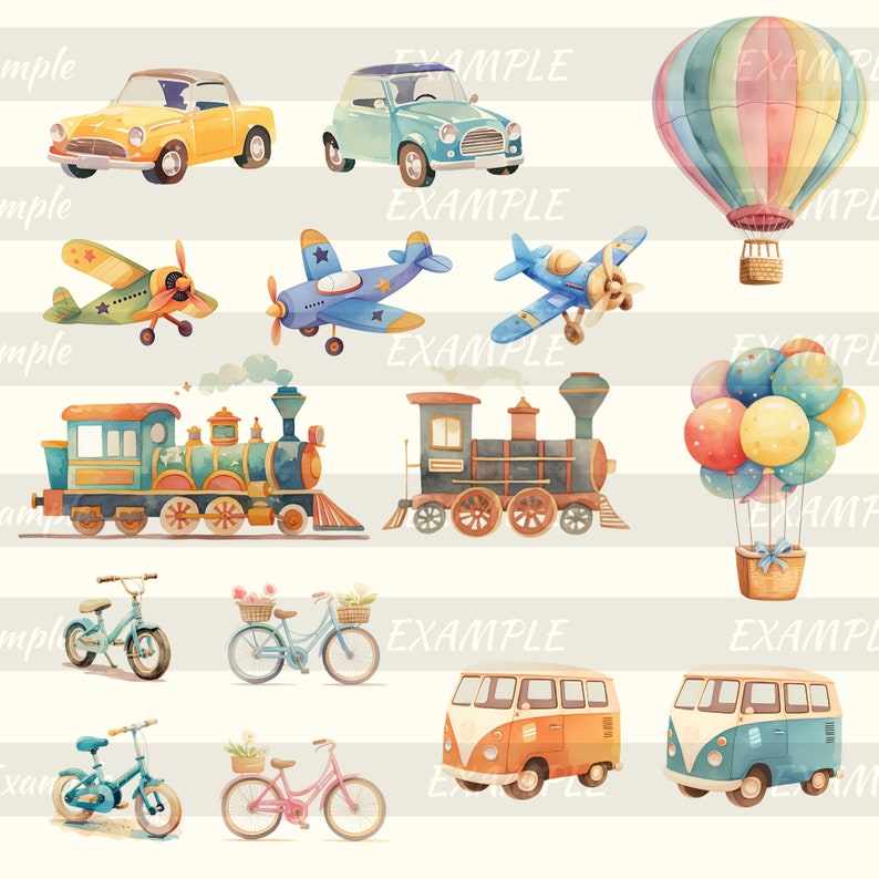 Watercolor Cute Transporter Clipart Bundle / Cute Arts / Watercolor ...