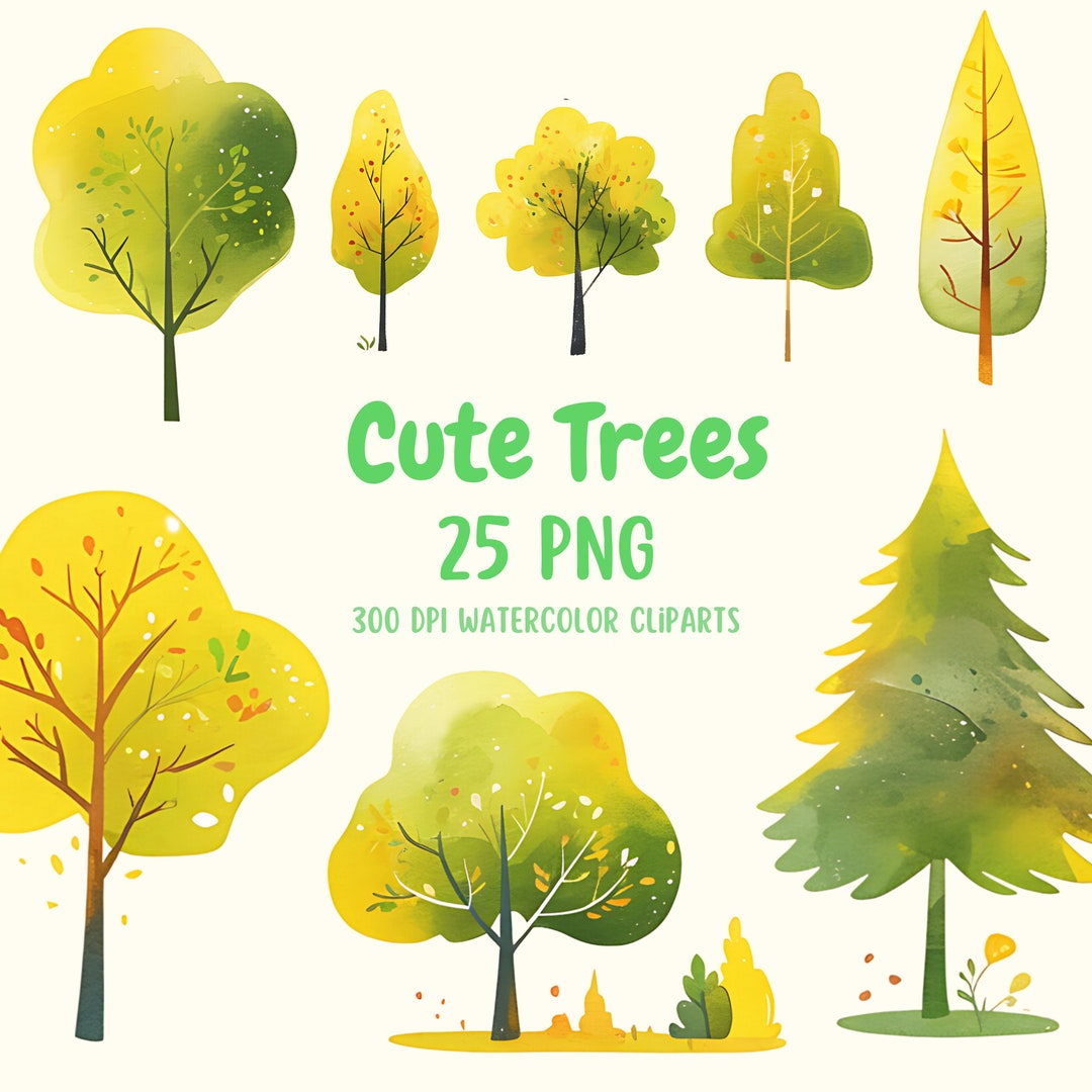 Watercolor Cute Trees Clip Art, Summer Trees Clipart, Cute Illustration ...