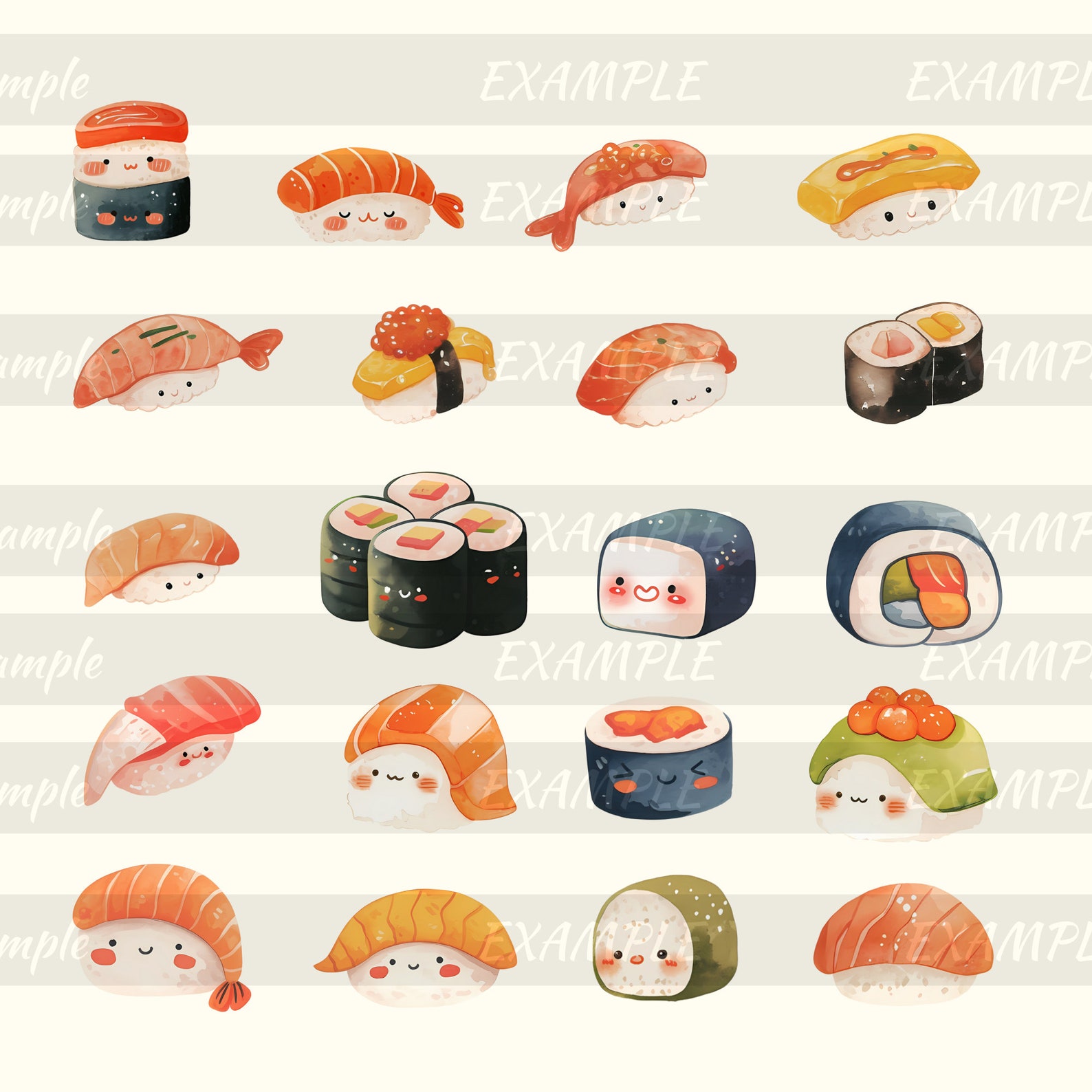 Watercolor Sushi Roll Clip Art, Japan Kawaii Clipart, Cute Food ...