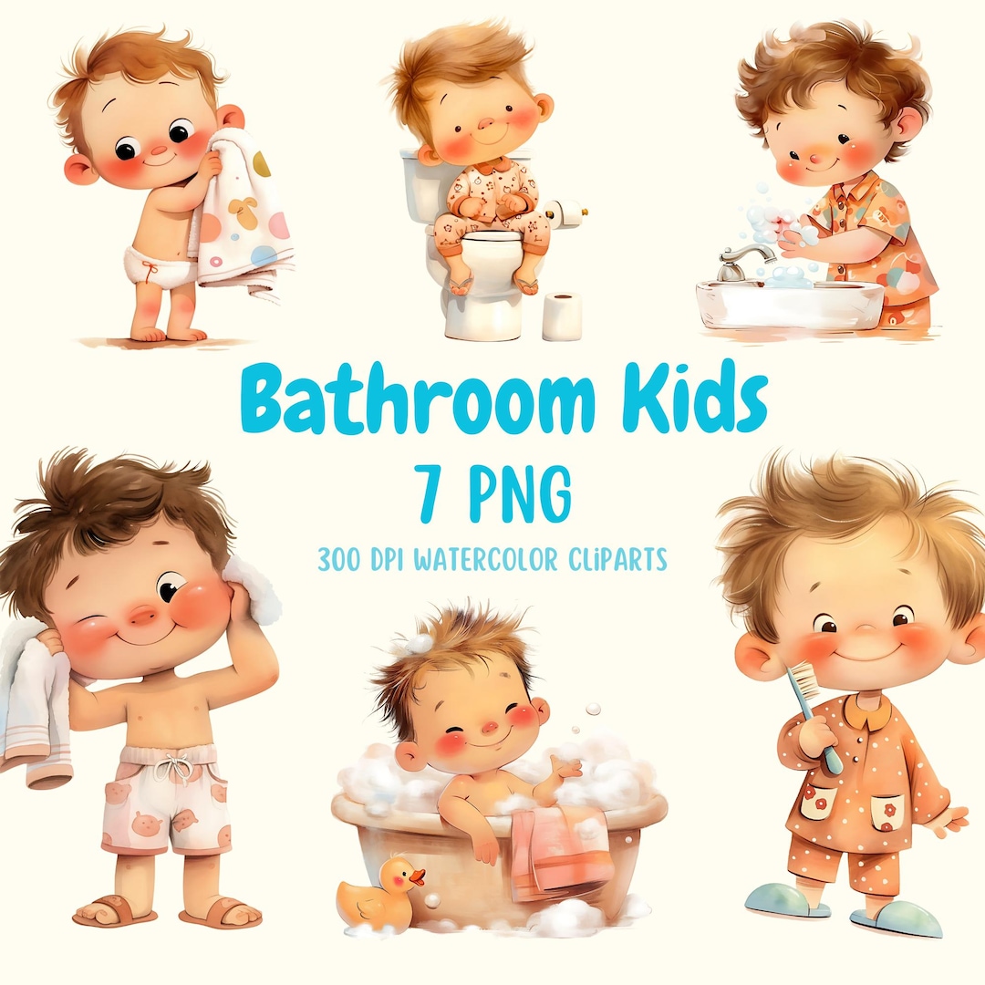 Watercolor Bathroom Kids Clipart Bundle / Cute Toilet Arts / Baby ...