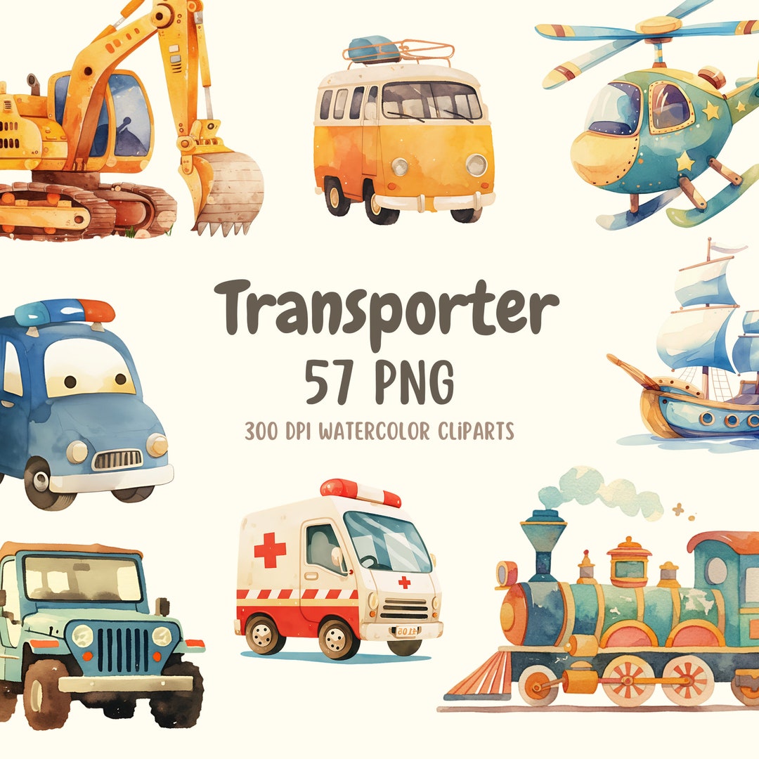 Watercolor Cute Transporter Clipart Bundle / Cute Arts / Watercolor ...