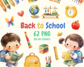 Watercolor Back to School Clipart Bundle / Cute Arts / Watercolor ...