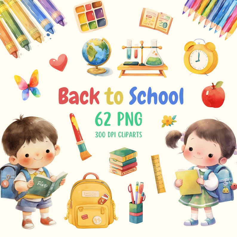 Watercolor Back to School Clipart Bundle / Cute Arts / Watercolor ...
