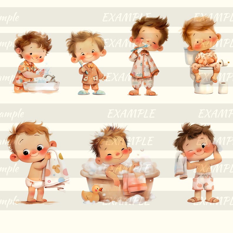 Watercolor Bathroom Kids Clipart Bundle / Cute Toilet Arts / Baby ...