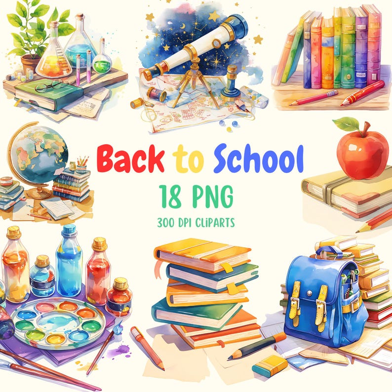 Watercolor Back to School Clipart Bundle / Cute Arts / Watercolor ...