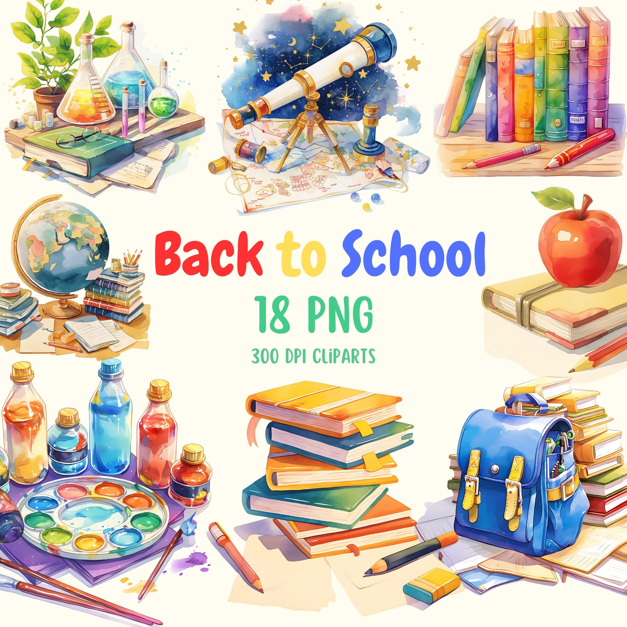 Watercolor Back to School Clipart Bundle / Cute Arts / Watercolor ...