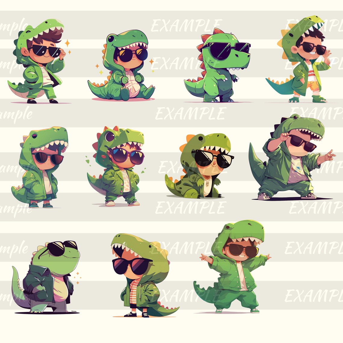 T-rex Boy Dinosaur Costume Clipart Bundle / Cute Arts / Cool Badass ...