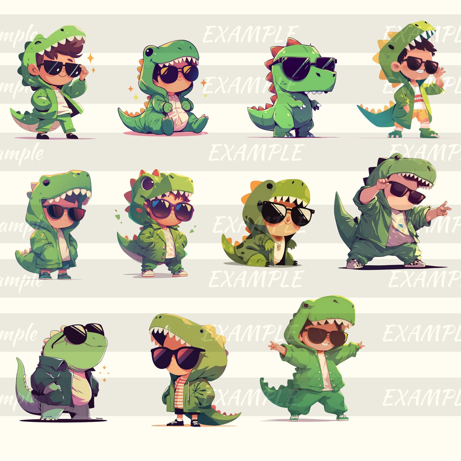 T-rex Boy Dinosaur Costume Clipart Bundle / Cute Arts / Cool Badass ...