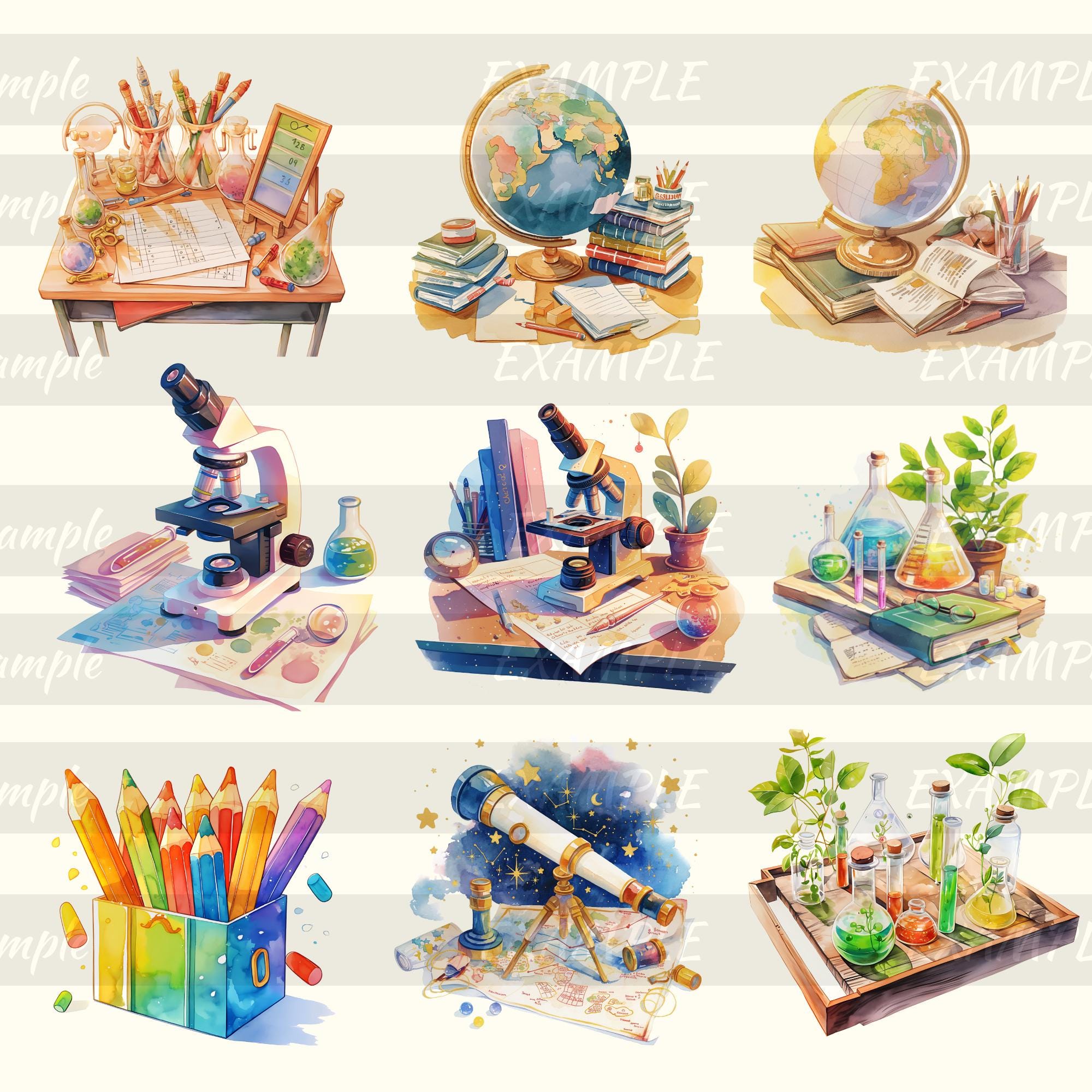 Watercolor Back to School Clipart Bundle / Cute Arts / Watercolor ...