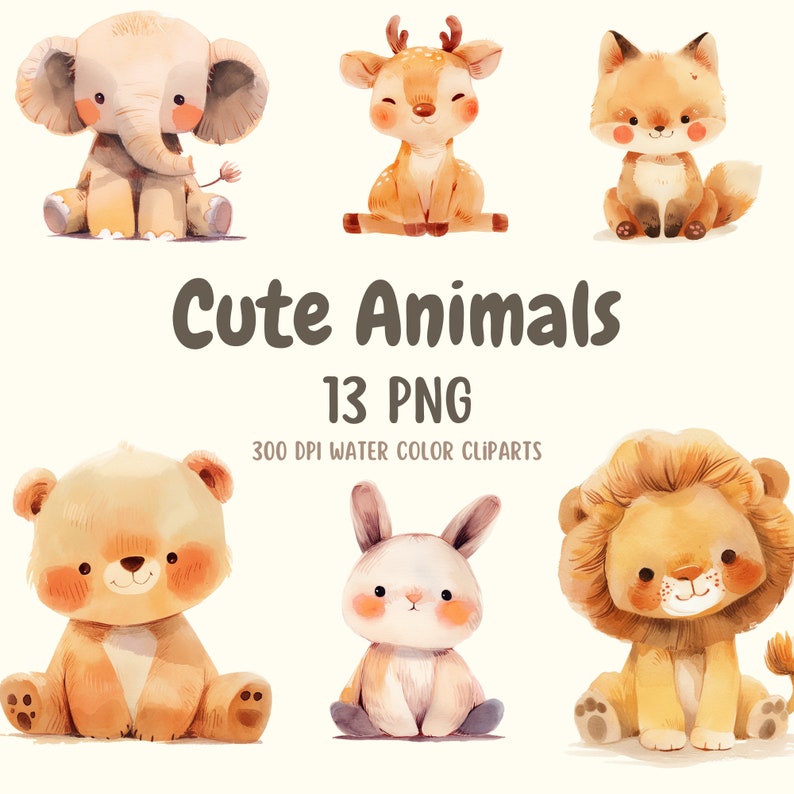 Watercolor Nursery Animal Clipart Bundle / Cute Animals / Watercolor ...