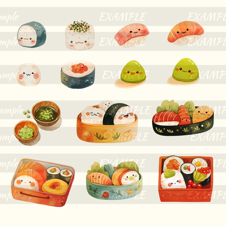 Watercolor Sushi Roll Clip Art, Japan Kawaii Clipart, Cute Food ...