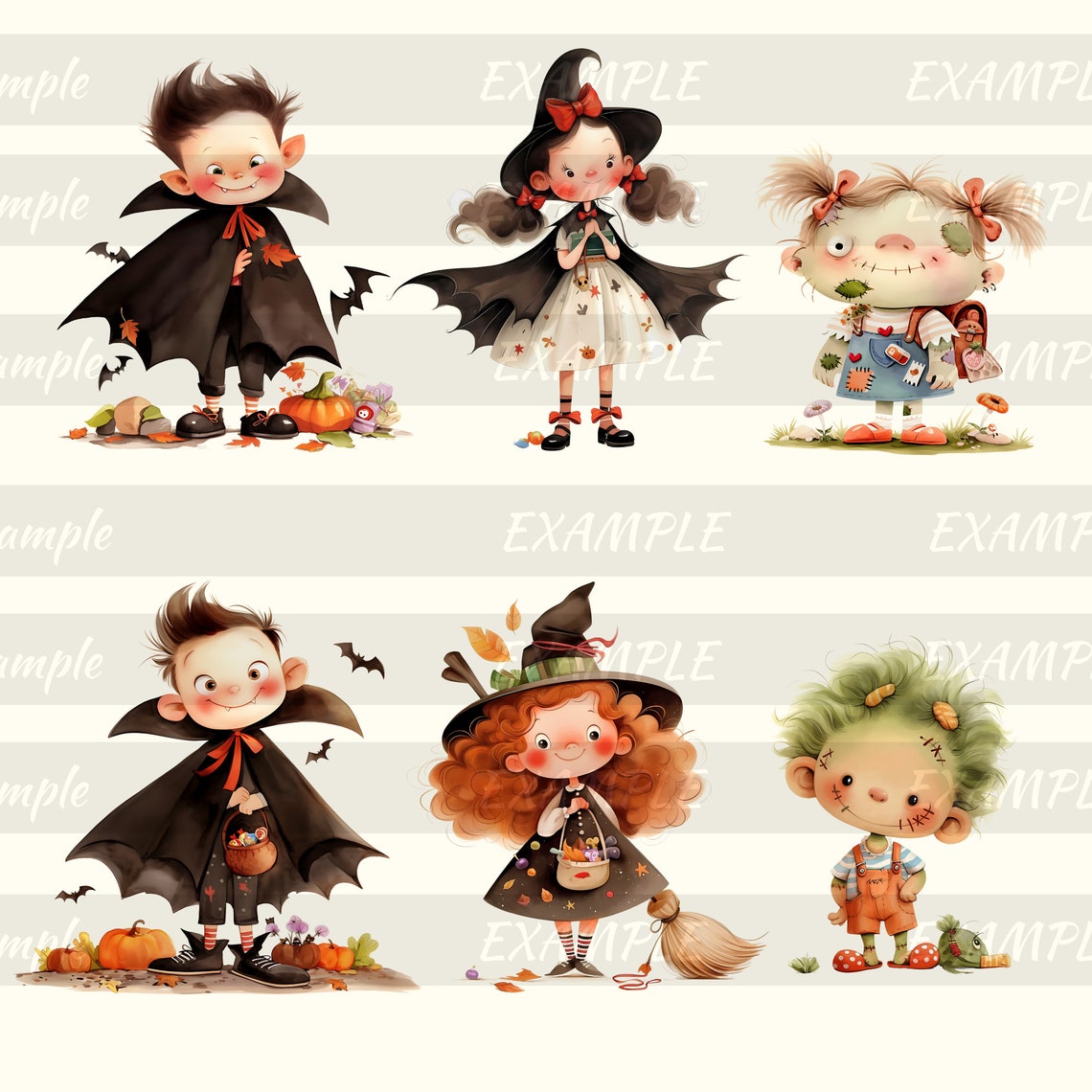 Watercolor Halloween Kids Clipart Bundle / Cute Arts / Vampire, Witch ...