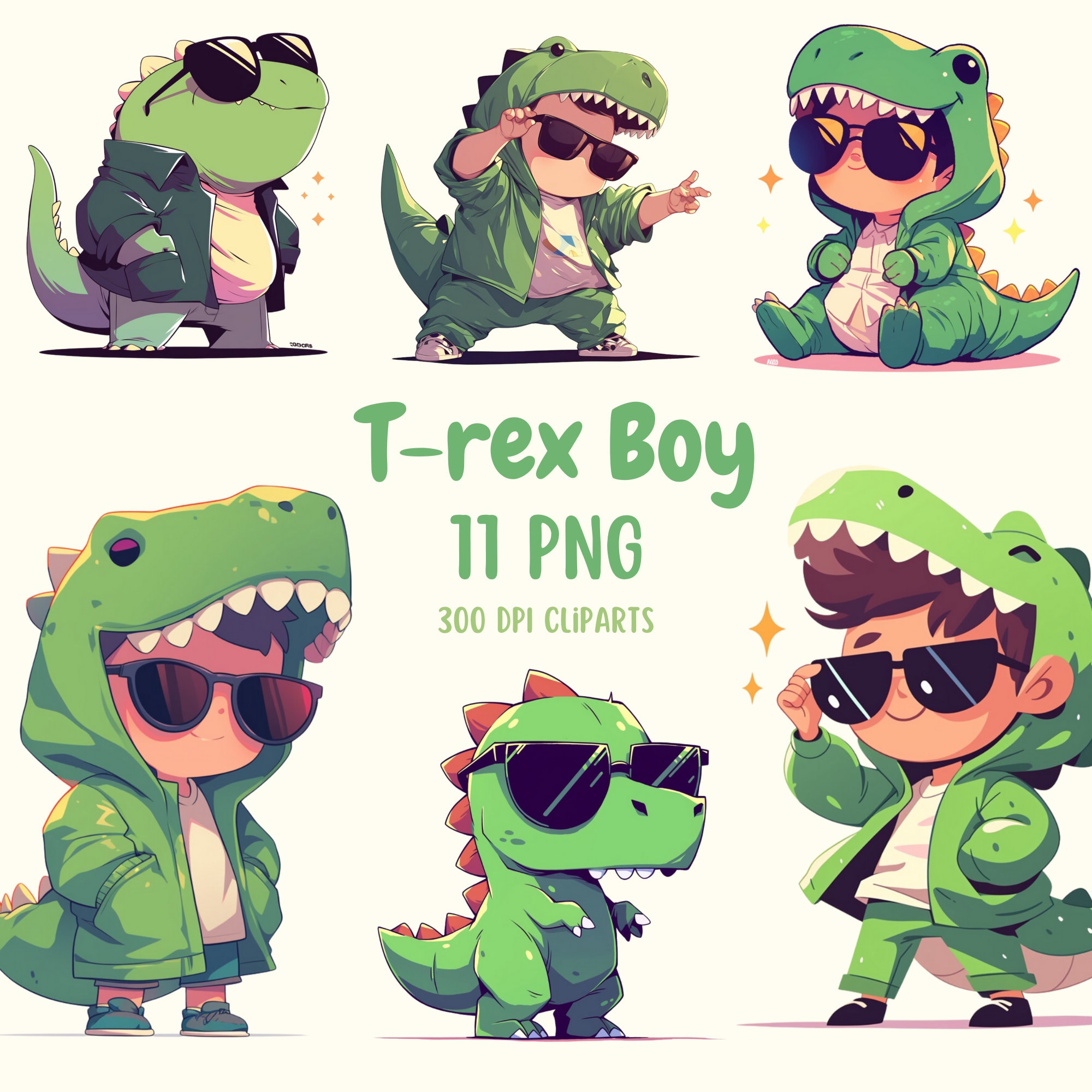 T-rex Boy Dinosaur Costume Clipart Bundle / Cute Arts / Cool Badass ...