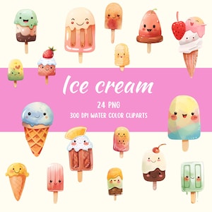 Watercolor Ice Cream Clip Art, Summer Clipart, Dessert Cute ...