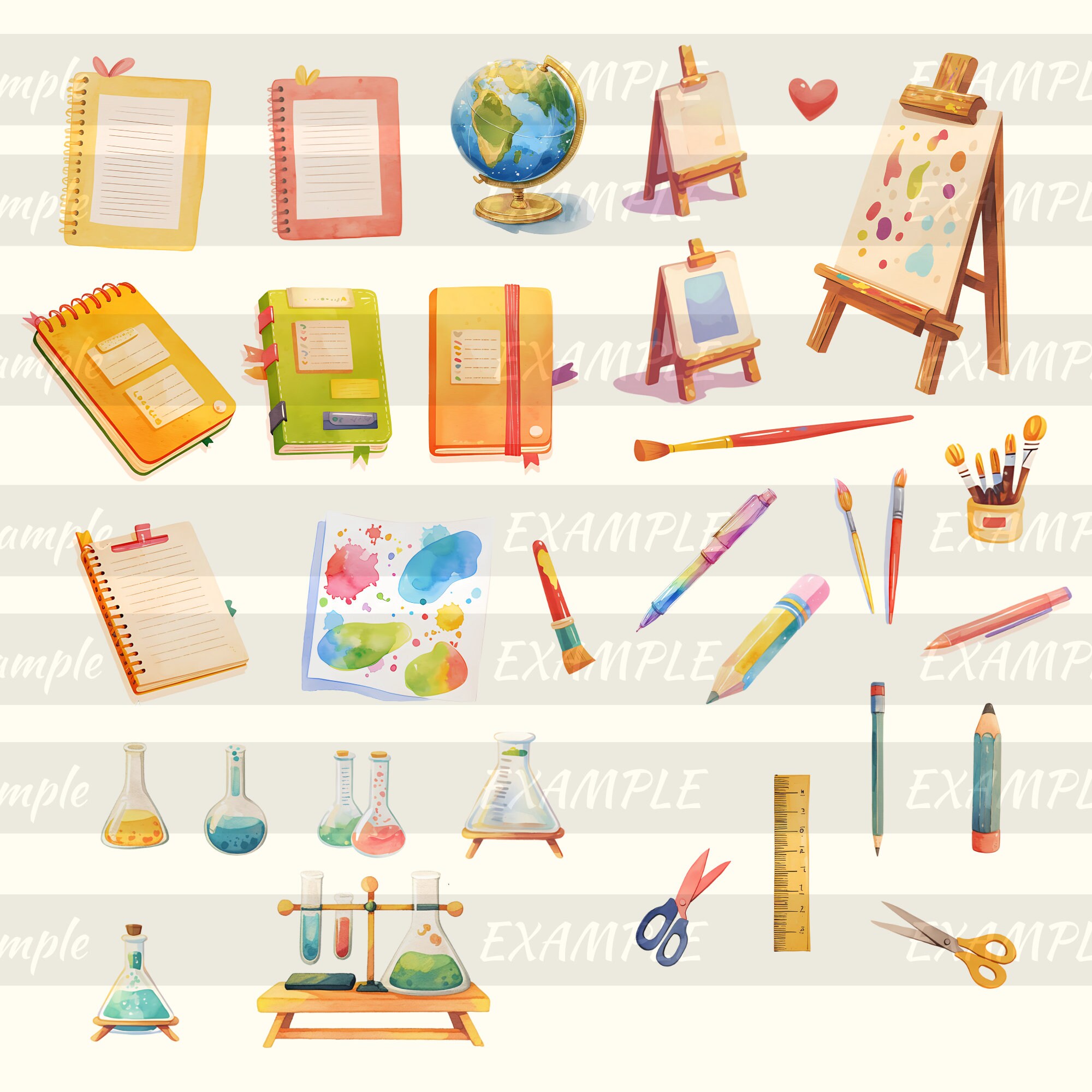 Watercolor Back to School Clipart Bundle / Cute Arts / Watercolor ...