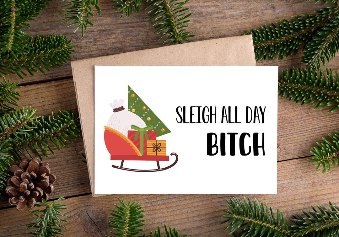 Funny Inappropriate Christmas Greeting Card | Sleigh All Day Bitch - Etsy
