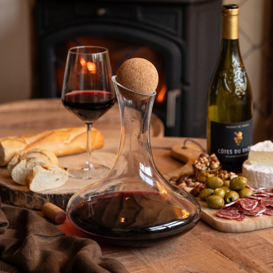 Hand Blown Glass Wine Carafe With Cork Ball Stopper Elegant Decanter ...