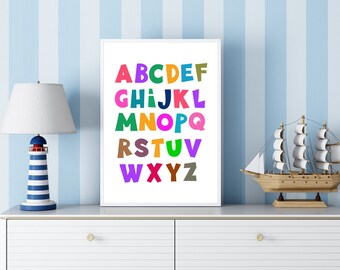Alphabet Poster, Handwriting Chart, ABC Print, Educational Art, Kids ...