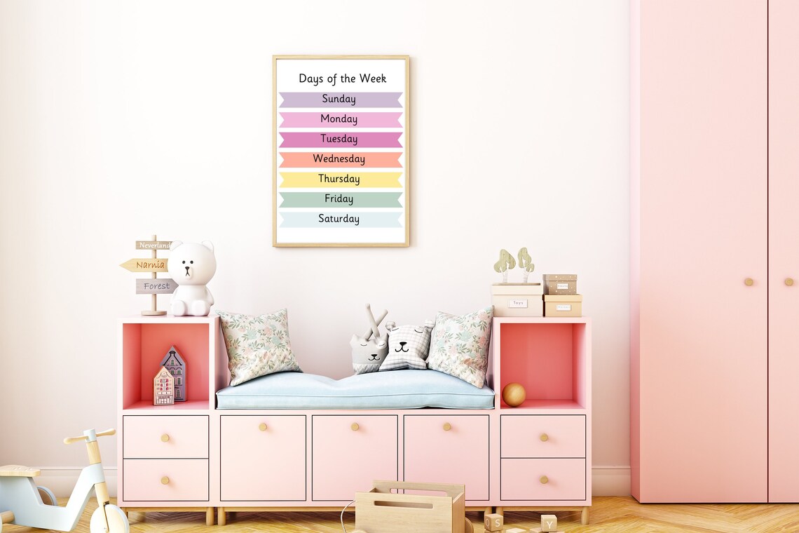 Days of the Week Printable, Educational Wall Art, Playroom Poster, Days ...