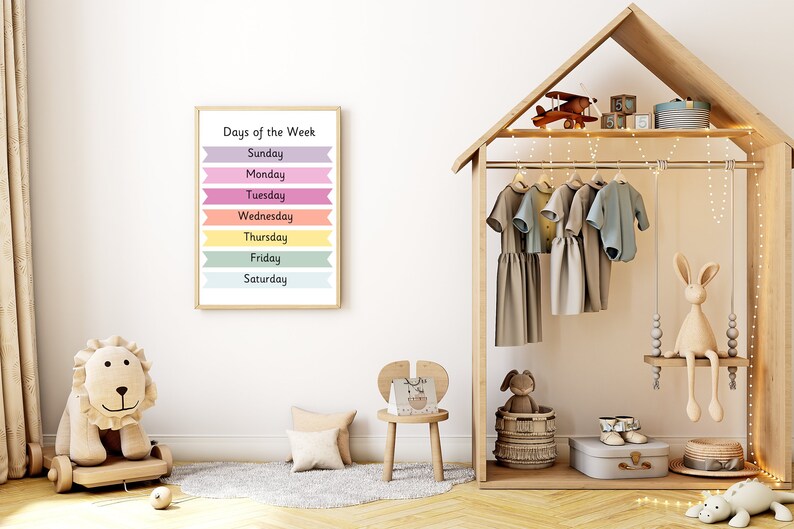 Days of the Week Printable, Educational Wall Art, Playroom Poster, Days ...