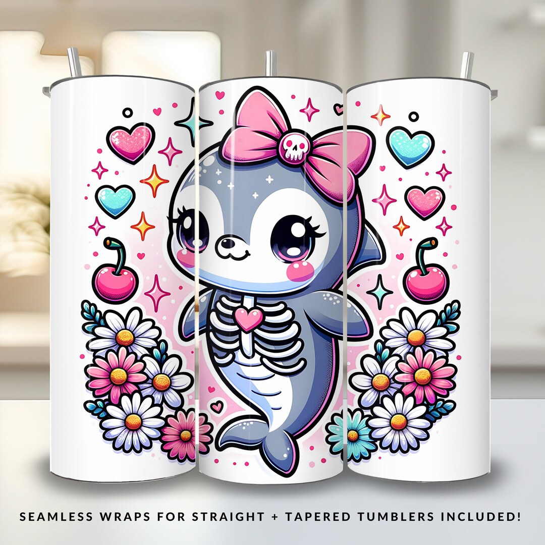 Cute Coquette Dolphin Halloween Tumbler Wrap Pastel Goth Skeleton ...