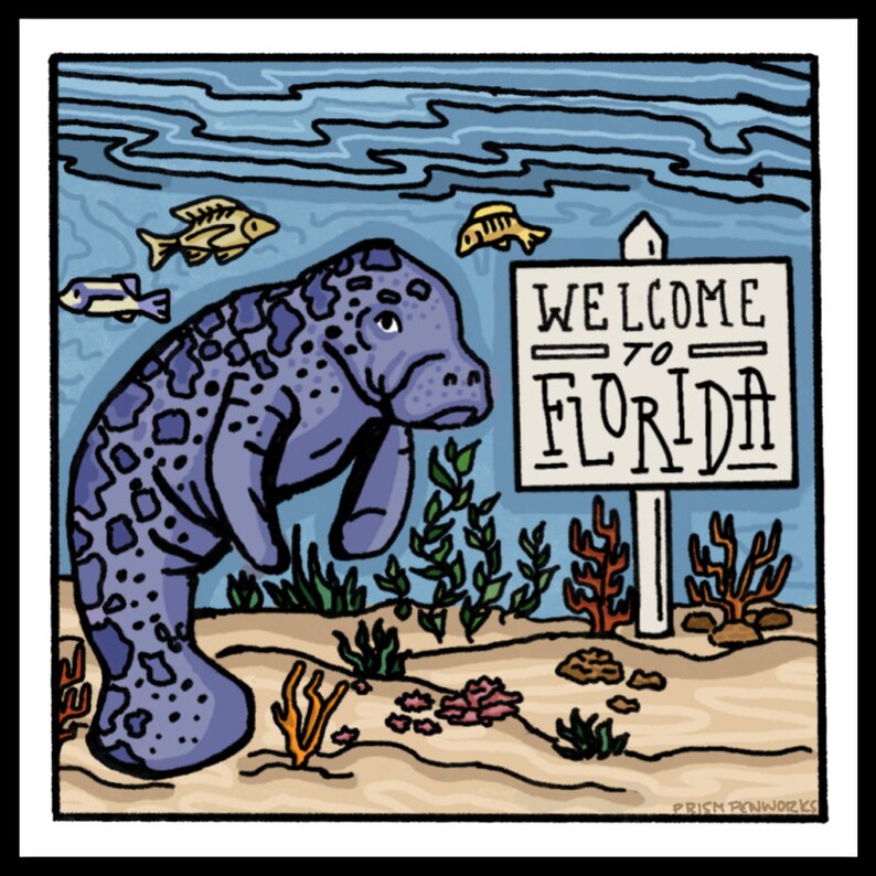 Welcome to Florida "manatee" Sticker | Vibrant Creative Manatee ...