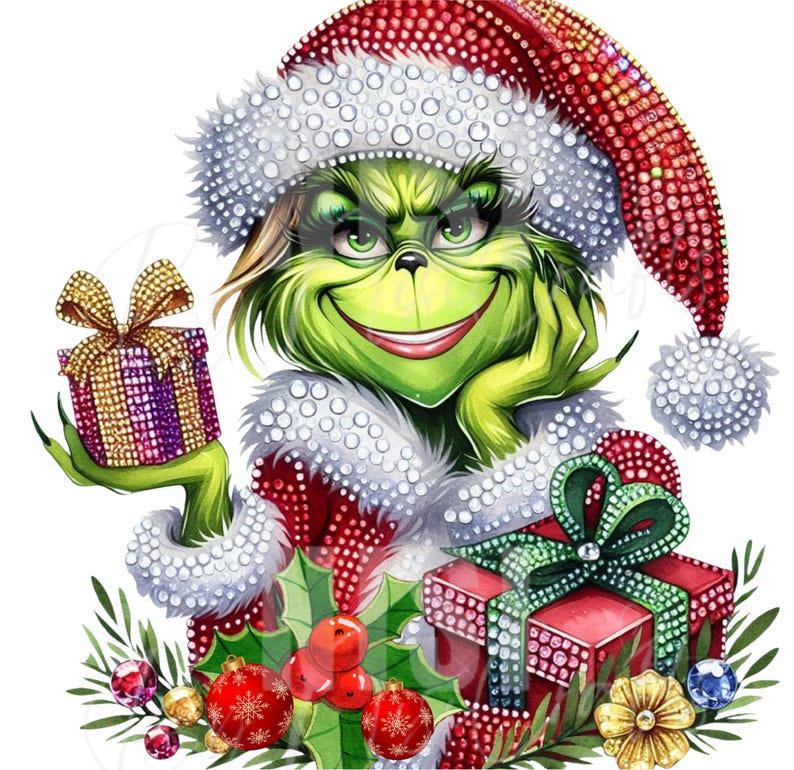Glitzy Grinch"ette", Queen of Holiday Bling Png X 3, Grinch Green Lady ...