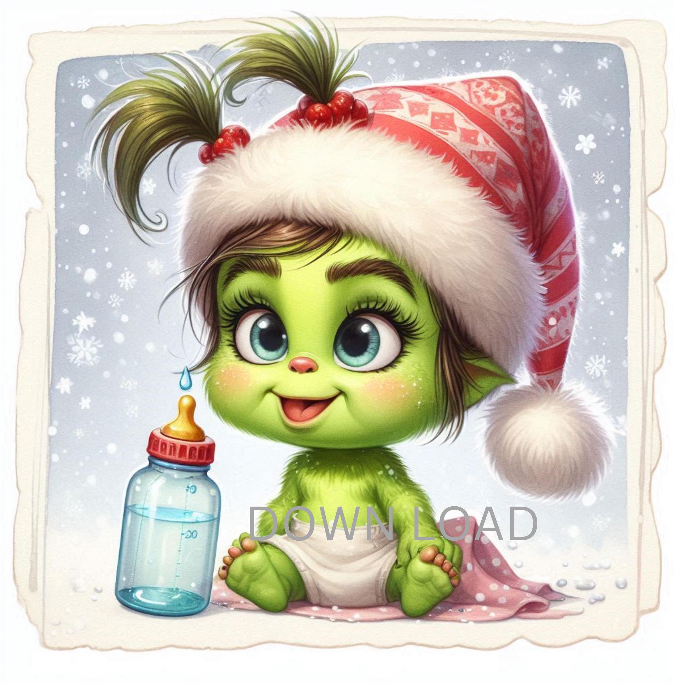 Christmas Cute Baby Grinch Png, Grinch Baby Girl W/ Bottle, Green Girl ...