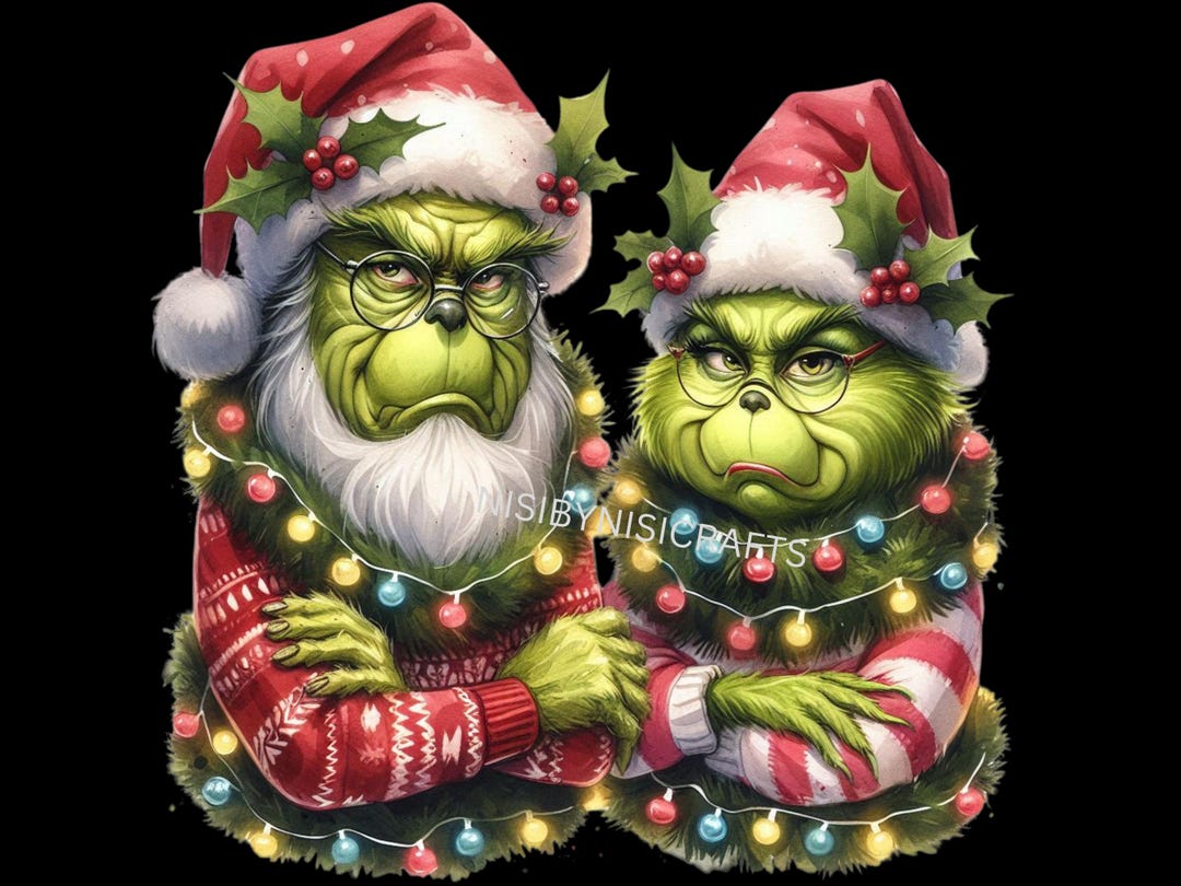 Christmas Grinchy Papa and Grandma Grinch Wrapped in Lights 3 X Png ...