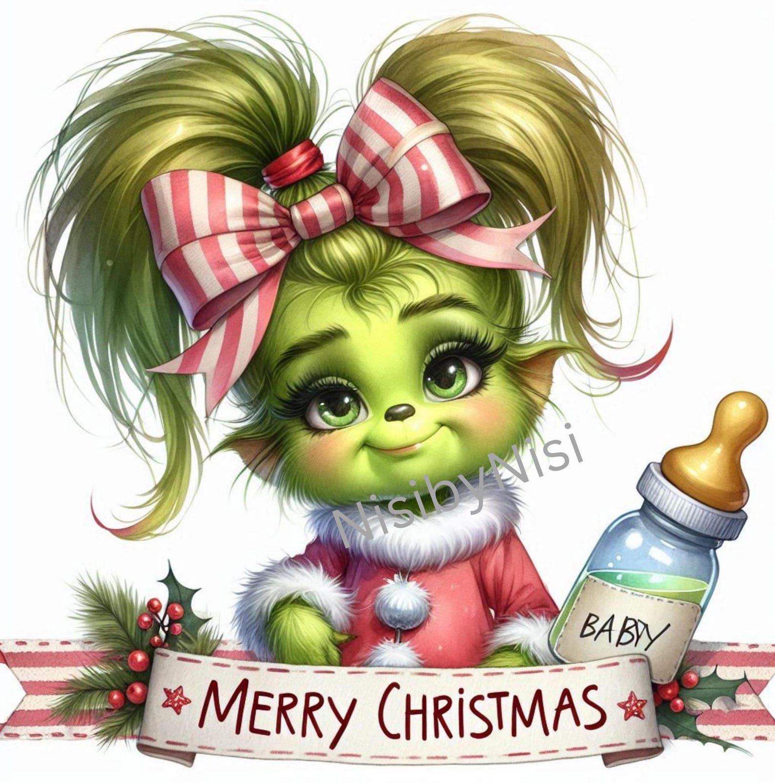 Baby Christmas Cute 3baby Grinch Png, Grinch Baby Girl W/ Bottle, Green ...