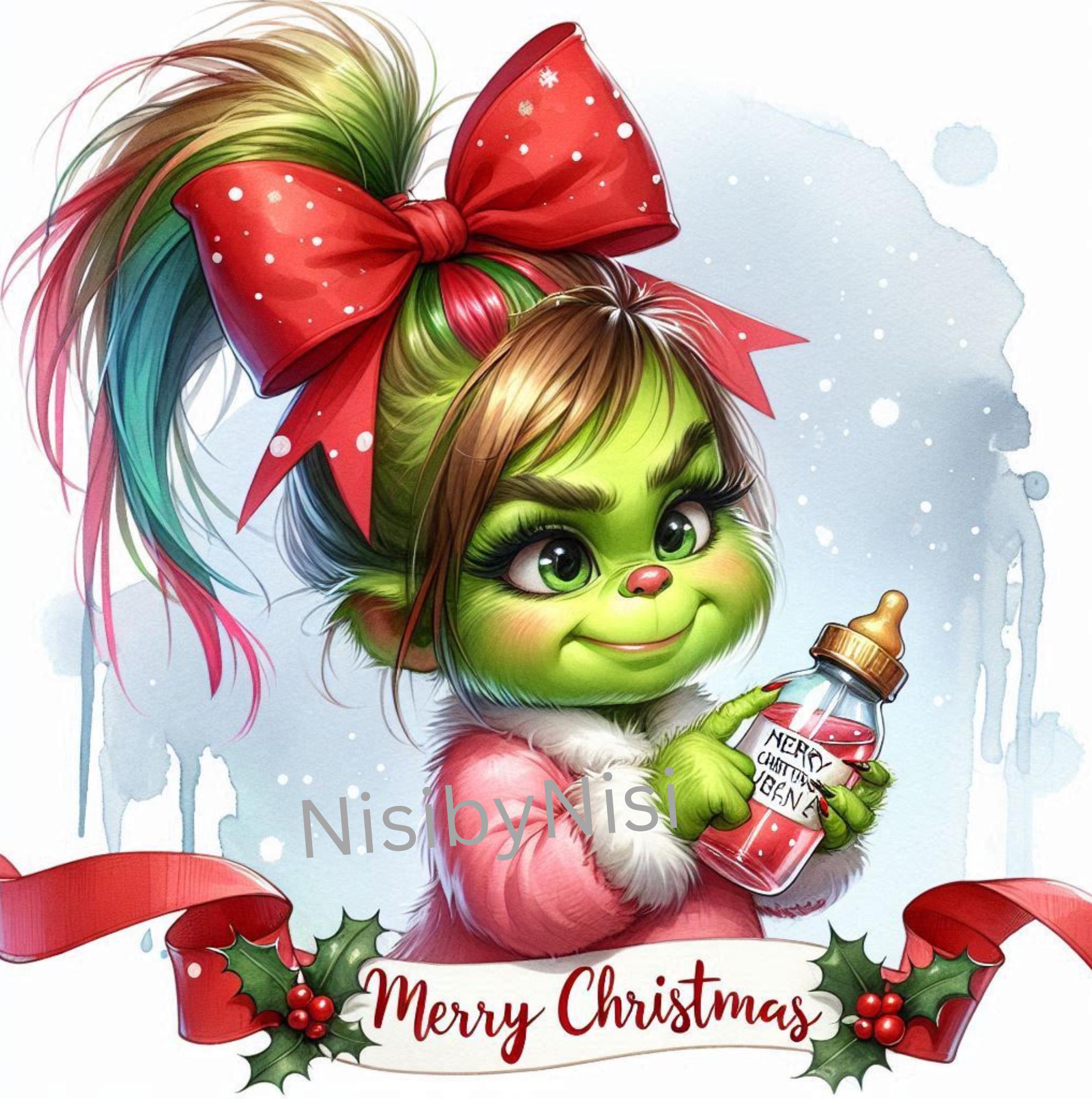 Baby Christmas Cute Baby Grinch Png, Grinch Baby Girl W/ Bottle, Green ...