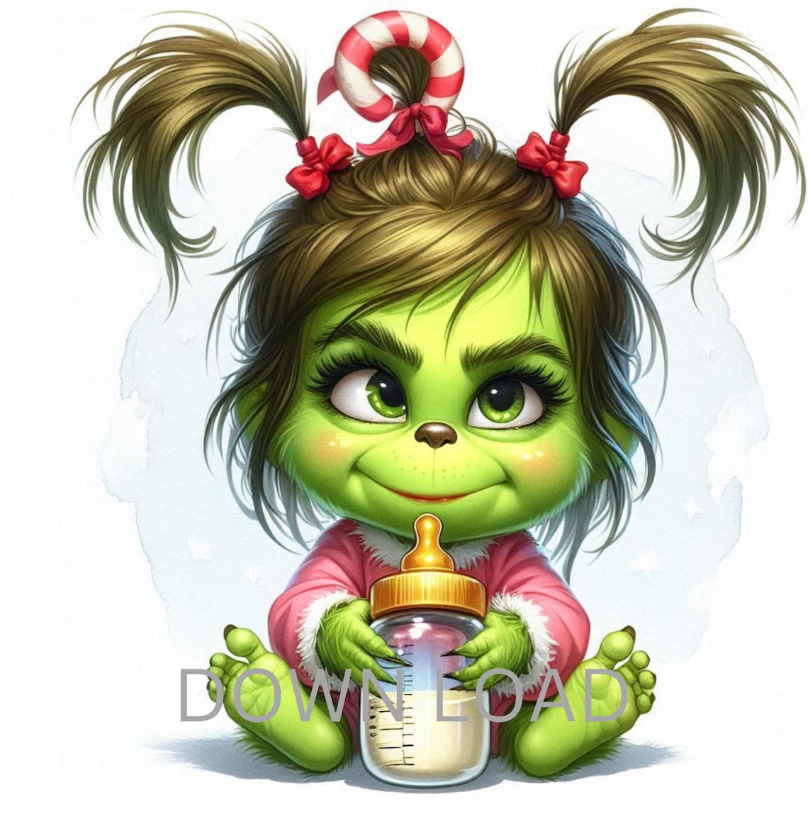 Christmas Cute Baby Grinch Png, Grinch Baby Girl W/ Bottle, Green Girl ...