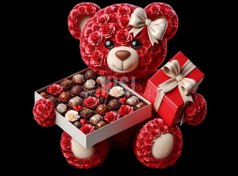 Rose Teddy Beary Sweet W/box of Candy, Bow and Gift PNG - Unique ...