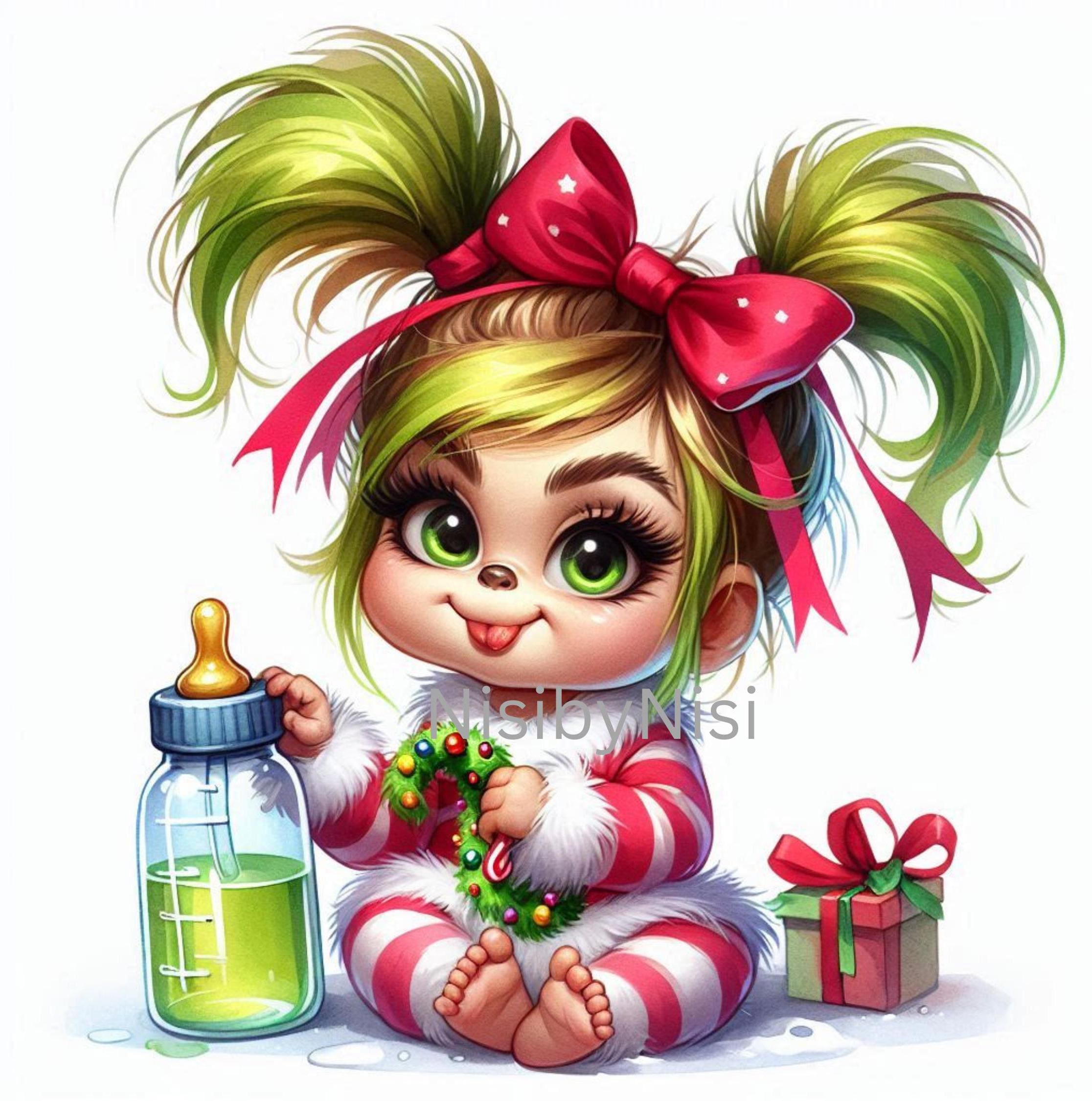Baby Christmas Cute 3baby Grinch Png, Grinch Baby Girl W/ Bottle, Green ...