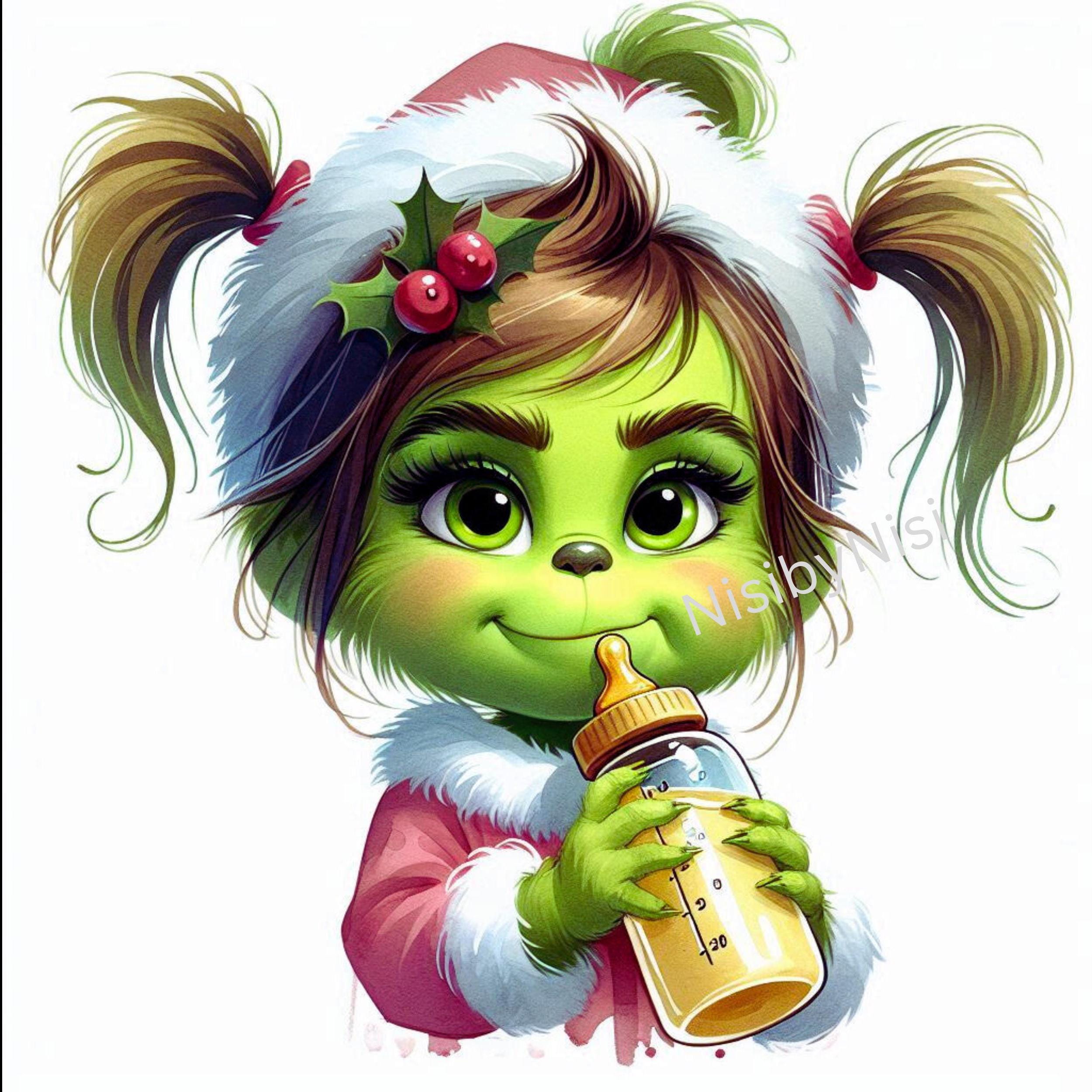 Christmas Cute Baby Grinch 3 PNG, Grinch Baby Girl W/ Bottle, Green ...
