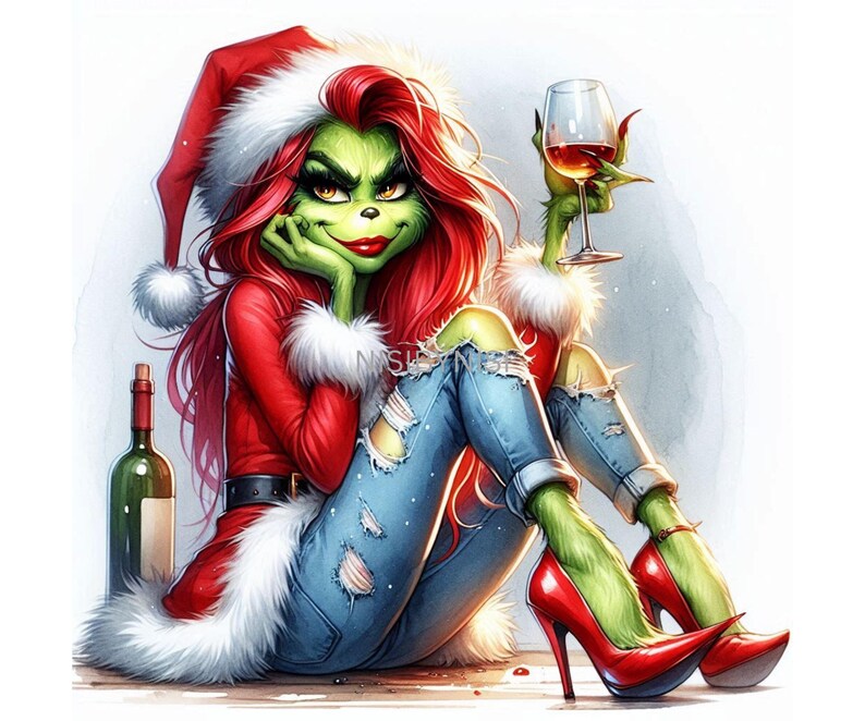 Hello Christmas Lady Grinch Cute Boujee Png, Red Hair Grinch Mean Green ...