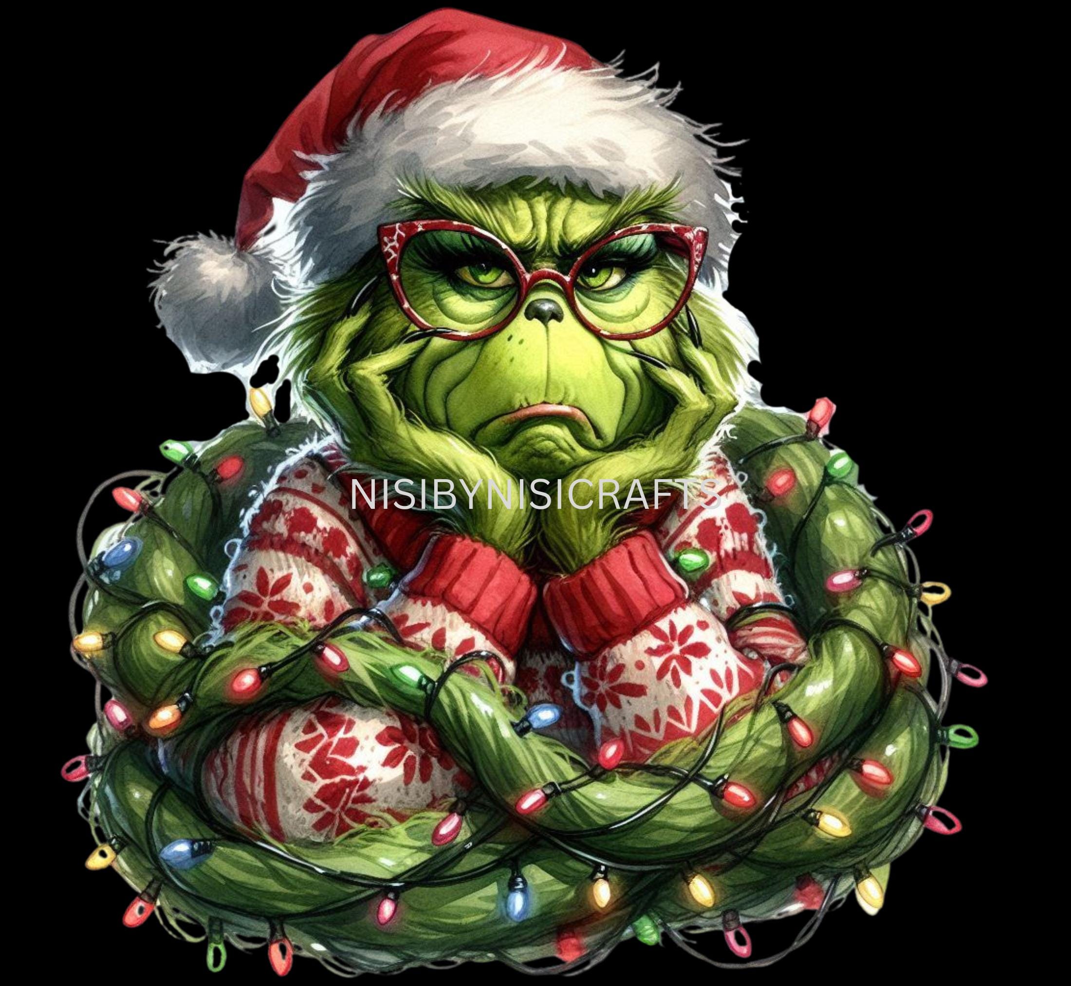 Christmas Grinchy Papa and Grandma Grinch Wrapped in Lights 3 X Png ...